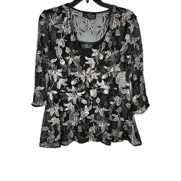 Alex Evenings | Tops | Alex Evenings Womens Med Black Gold Sequin Lace ...